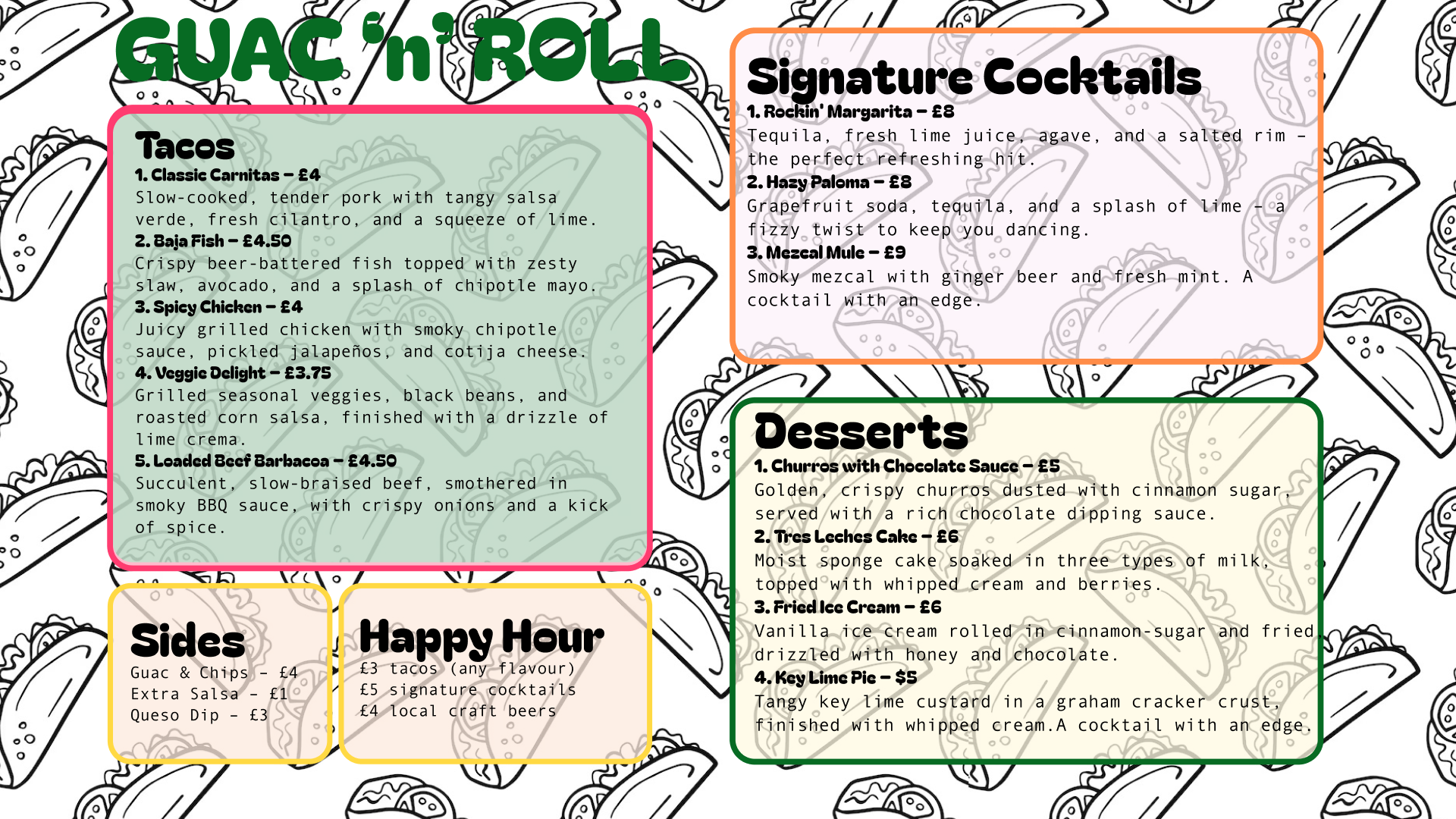 Menu – Guac 'n' Roll